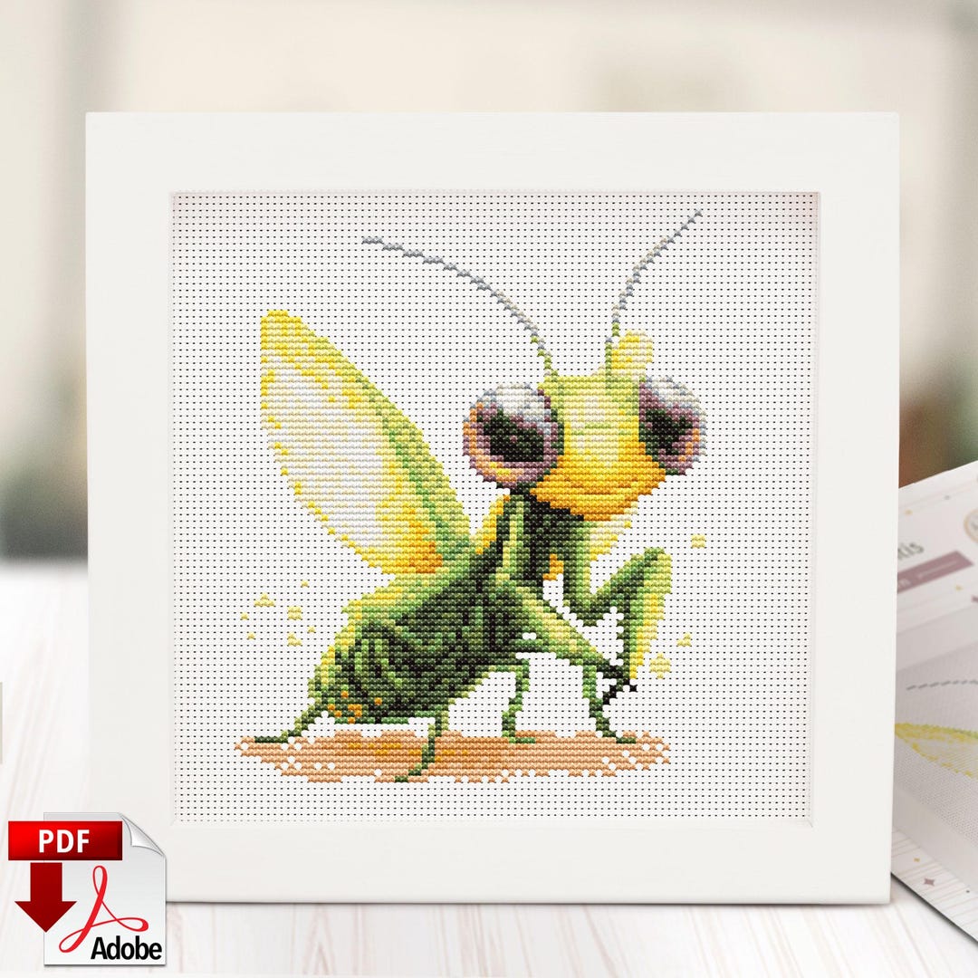 Mantis Cross Stitch Pattern PDF — Cute Insect Embroidery, Easy Counted ...