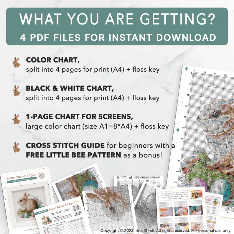 Easter Rabbit Cross Stitch Pattern PDF Easter Bunny and Eggs - Etsy