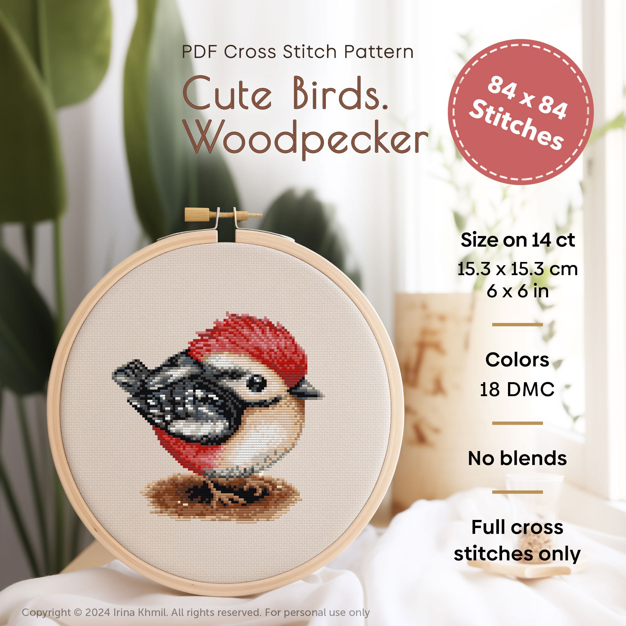 Cute Bird Cross Stitch Pattern PDF. Woodpecker - Adorable Small Cross ...