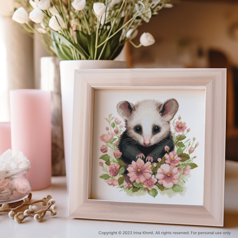 Adorable Possum Cross Stitch Pattern PDF - Opossum in Flowers ...