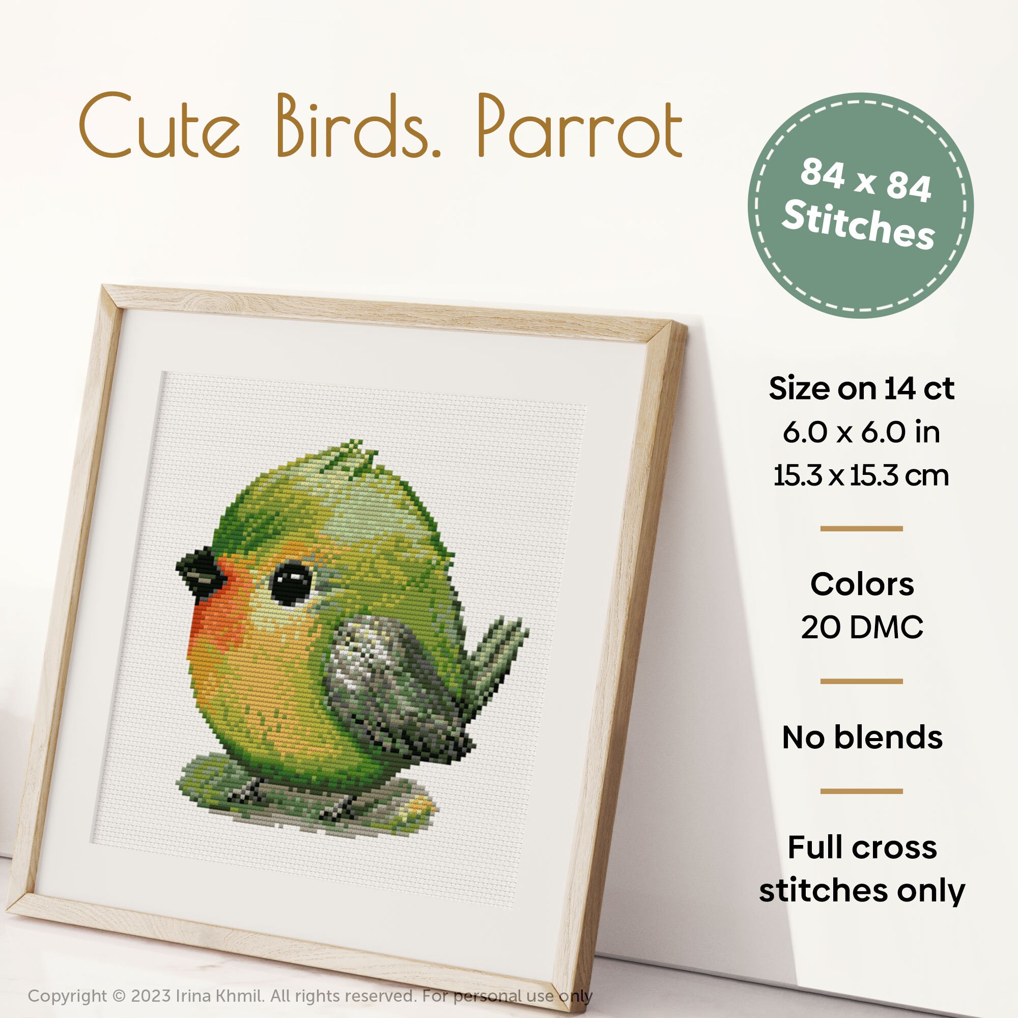 Cute Birds. Parrot Cross Stitch Pattern PDF Adorable Small Cross Stitch ...