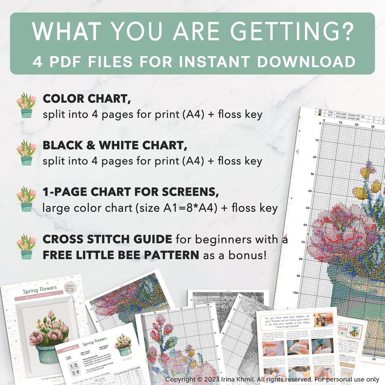 Spring Flowers Cross Stitch Pattern PDF Beautiful Pink - Etsy