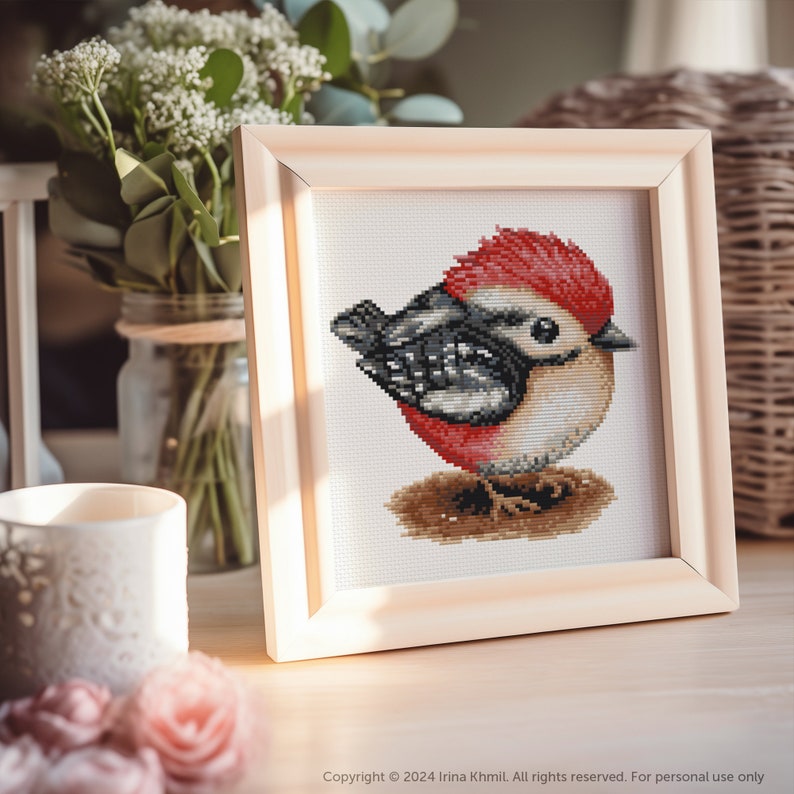 Cute Bird Cross Stitch Pattern PDF. Woodpecker - Adorable Small Cross ...