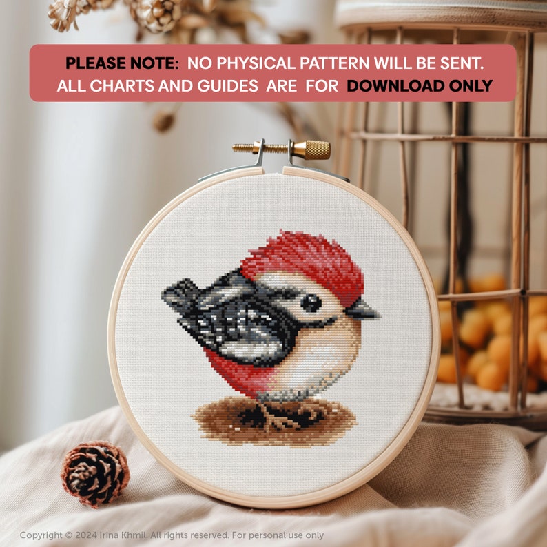 Cute Bird Cross Stitch Pattern PDF. Woodpecker Adorable Small Cross ...