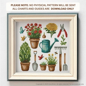 Garden Sampler Cross Stitch Pattern PDF - Garden Tools and Flowers ...