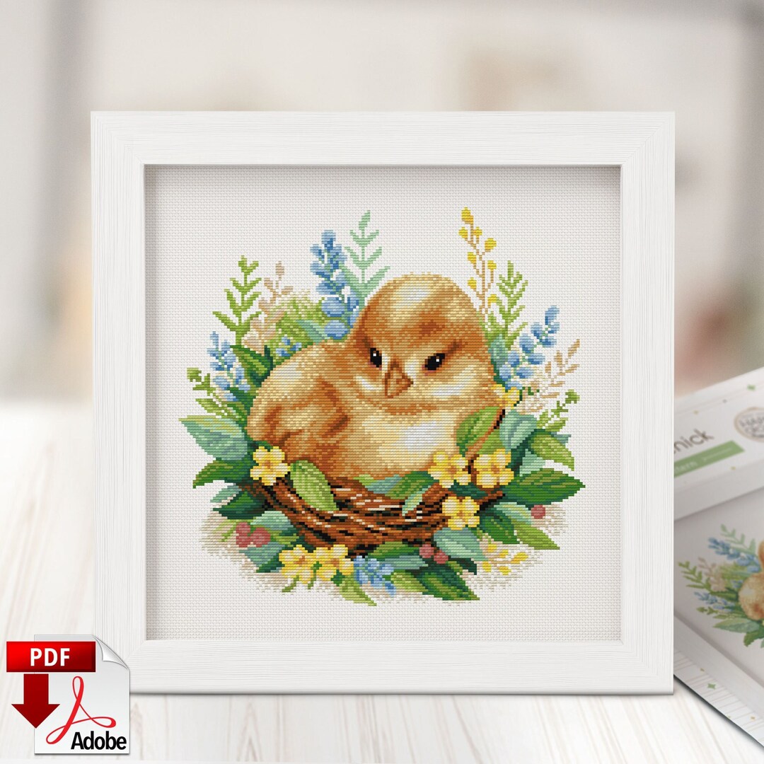 Easter Chick Cross Stitch Pattern PDF - Easter Pillow Cross Stitch Chart, Spring Cottage Core ...