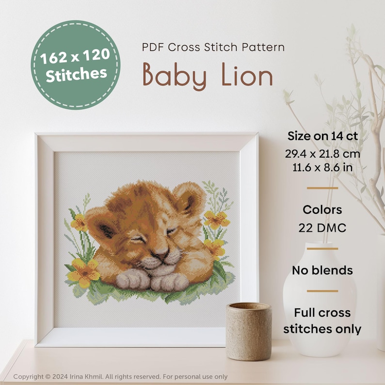 Baby Lion Cross Stitch Pattern: Nursery Decor (PDF Pattern) - Etsy