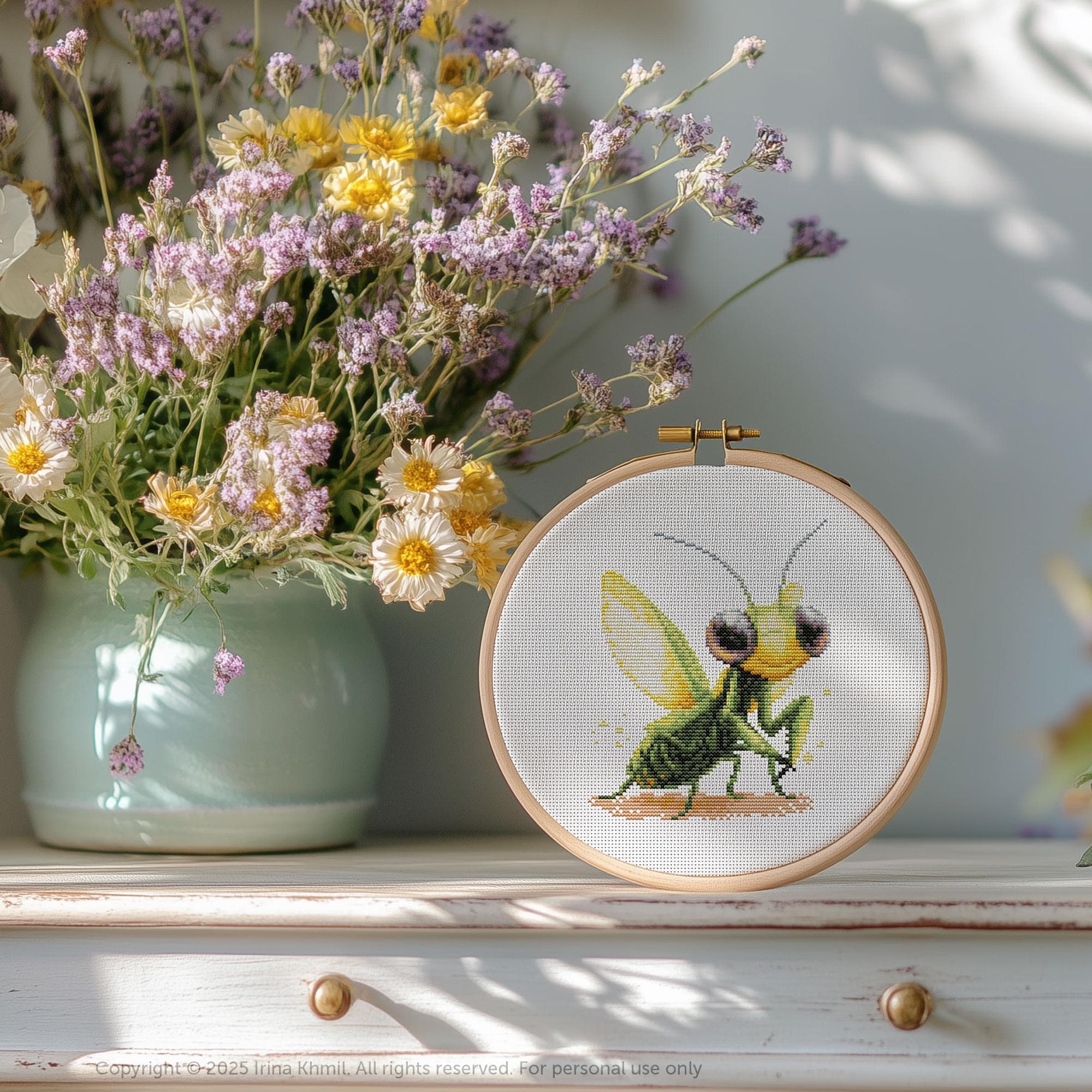 Mantis Cross Stitch Pattern PDF — Cute Insect Embroidery, Easy Counted ...
