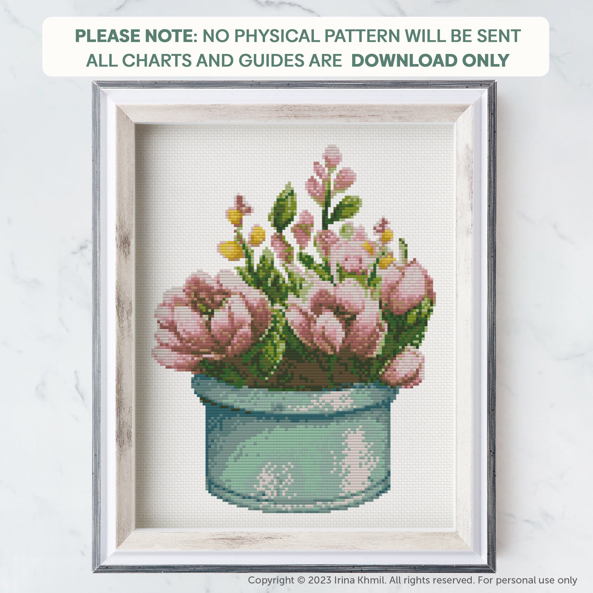 Spring Flowers Cross Stitch Pattern PDF Beautiful Pink Garden Blooms in ...