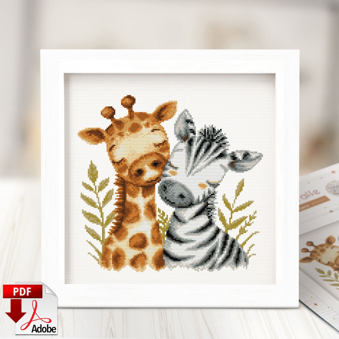 Cute Zebra & Giraffe Cross Stitch Pattern PDF - Adorable Couple Cross ...