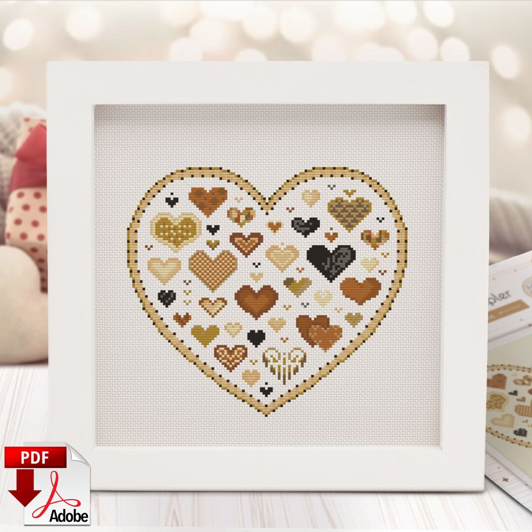 Heart of Gold Cross Stitch Pattern PDF - Heart Cross Stitch Sampler ...