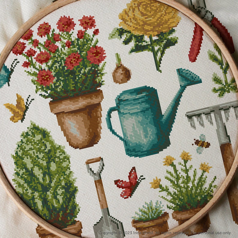 Garden Sampler Cross Stitch Pattern PDF Garden Tools and - Etsy