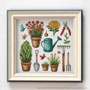 Garden Sampler Cross Stitch Pattern PDF - Garden Tools and Flowers ...