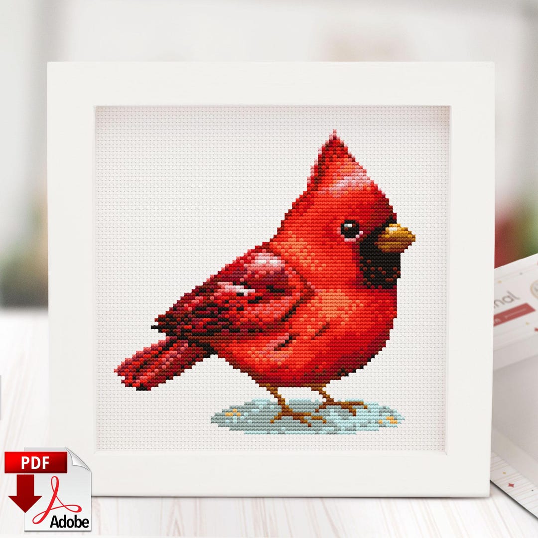 Cute Bird Cross Stitch Pattern PDF. Cardinal - Adorable Small Cross ...