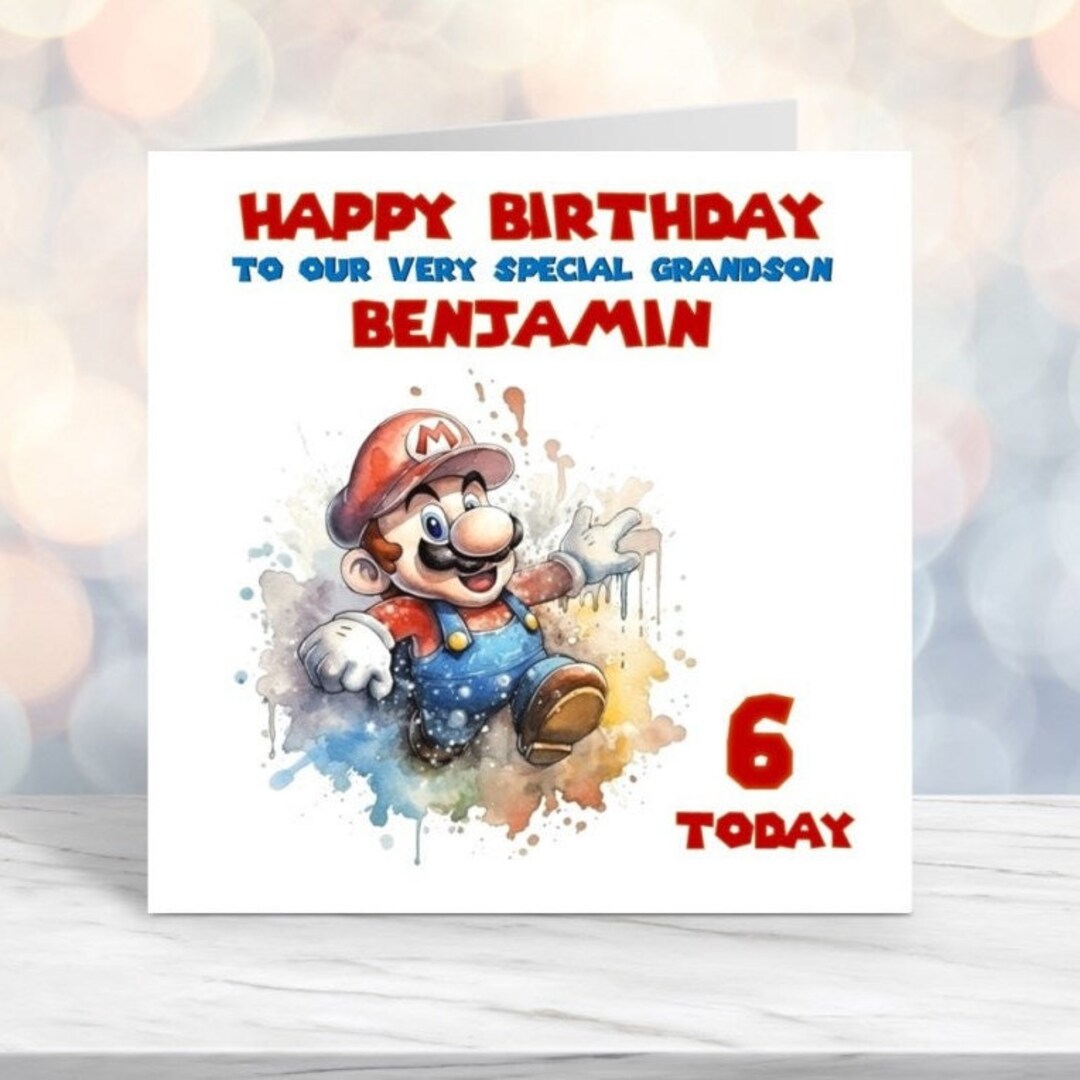 Personalised Birthday Card SUPER MARIO Theme 6 Inch Square - Etsy