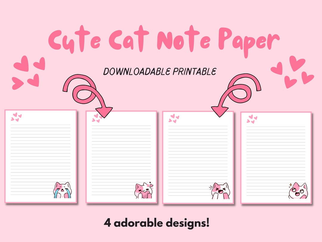Cute Kawaii Cat Stationery Set | Printable Stationery | Printable Note ...