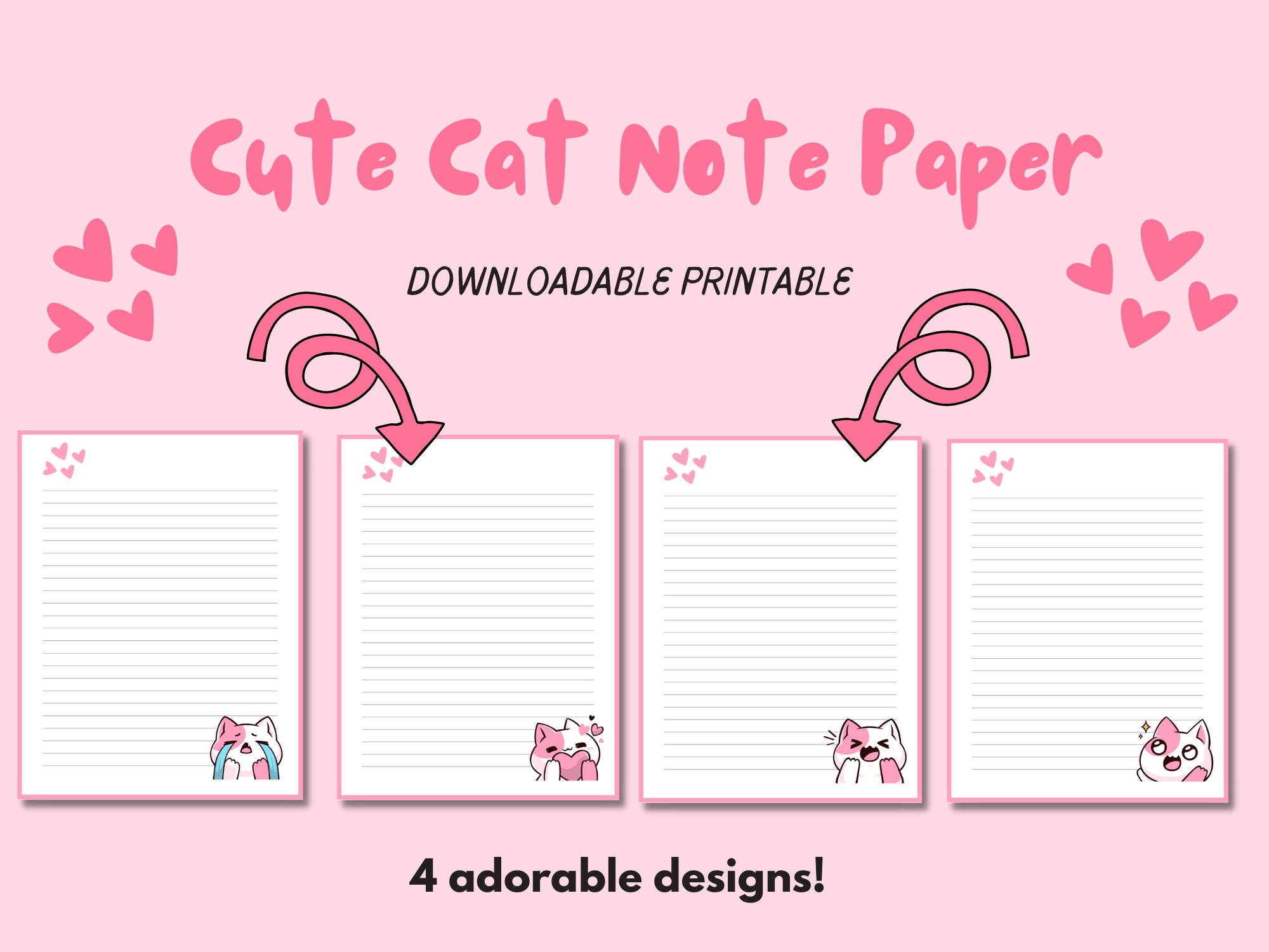 Cute Kawaii Cat Stationery Set Printable Stationery - Etsy