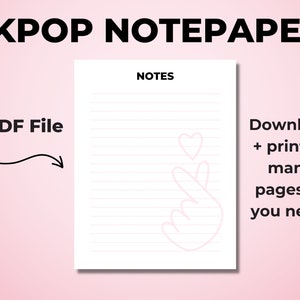 Kpop Notebook Paper | Printable Kpop Stationery | Letter Size | A4 ...