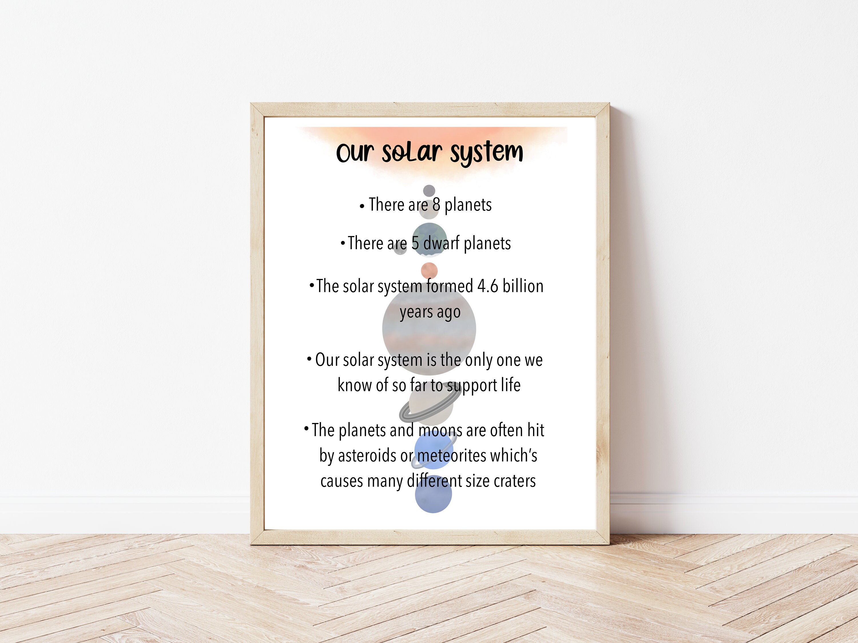 Solar System Facts Poster, Solar System Digital Print, Playroom Poster ...