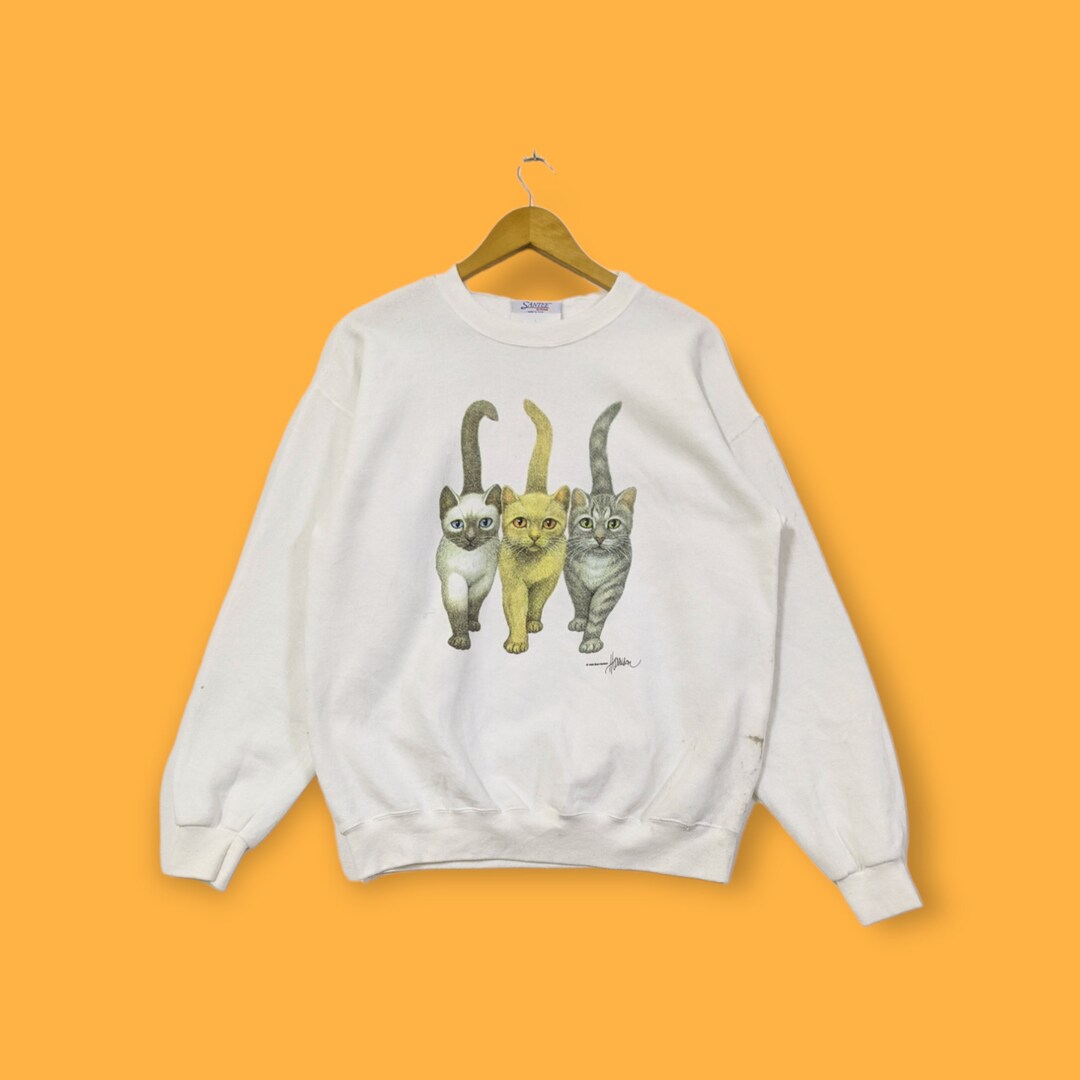 Vintage 1995 Bob Harrison Cat Kitten Mirror Print Sweatshirt Cat Kitten Crewneck Cat Kitten ...