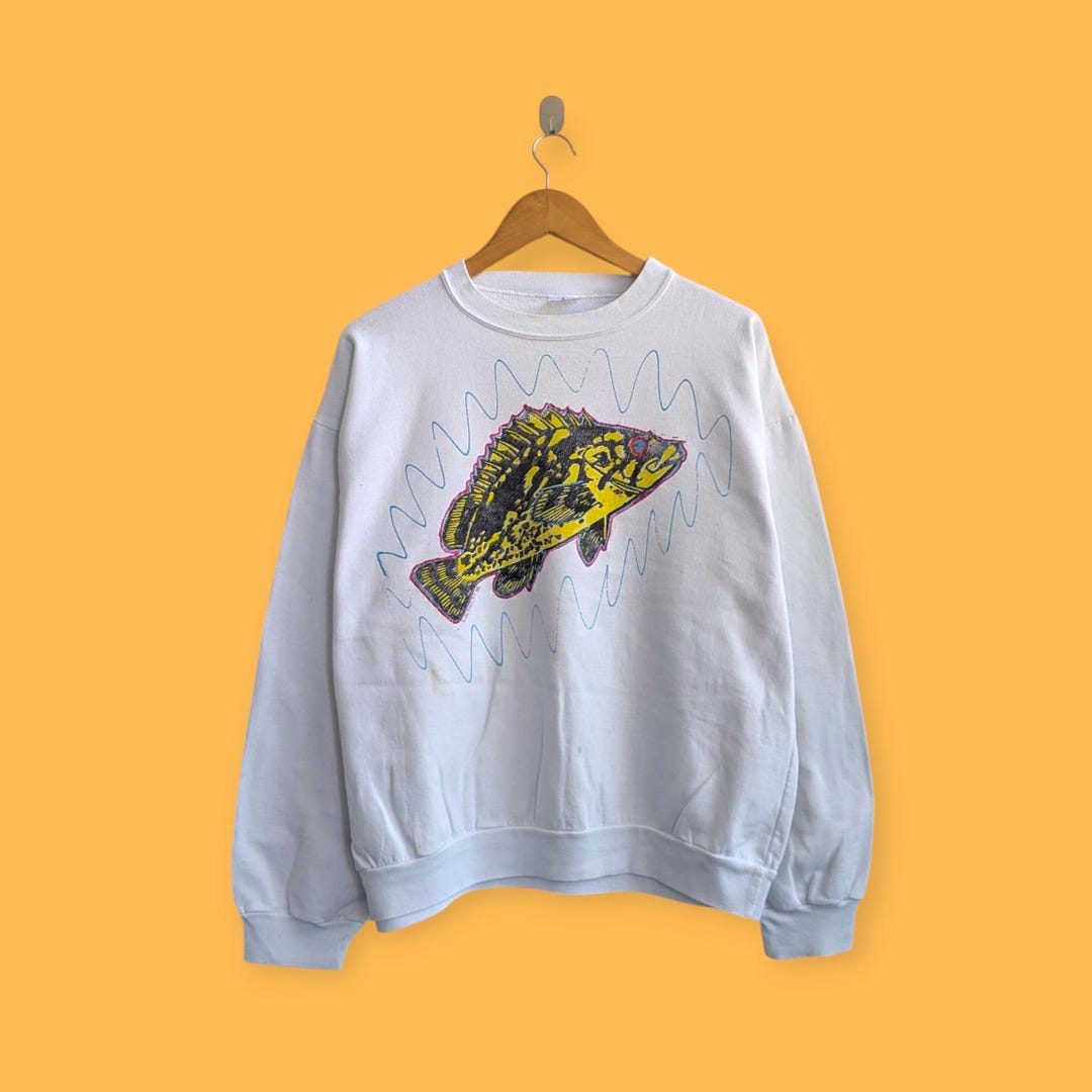 Vintage 1988 Fish Fishing Big Image Sweatshirt Fish Fishing Crewneck ...