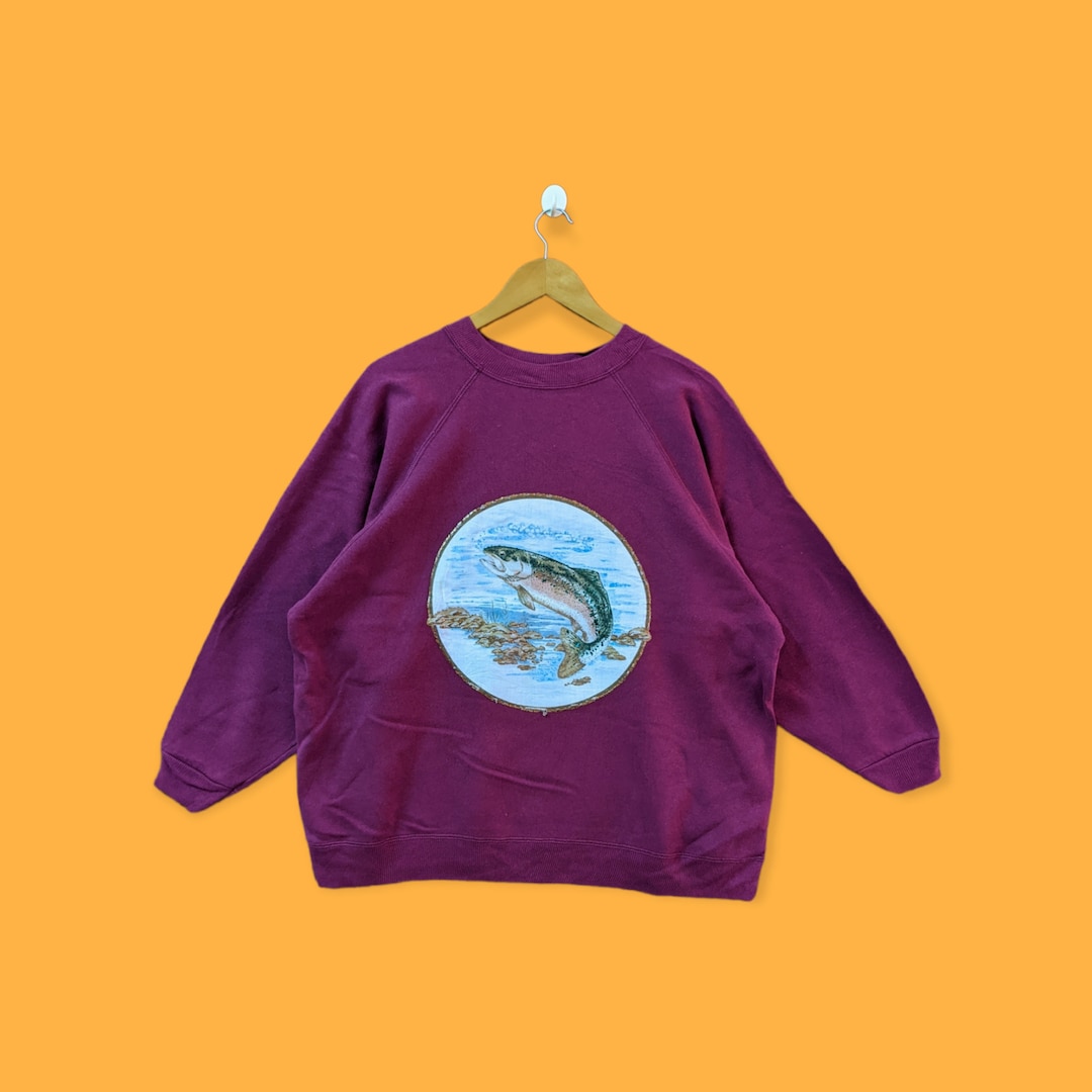 Vintage Trout Fishing Fish Sweatshirt Trout Crewneck Trout Sweater ...