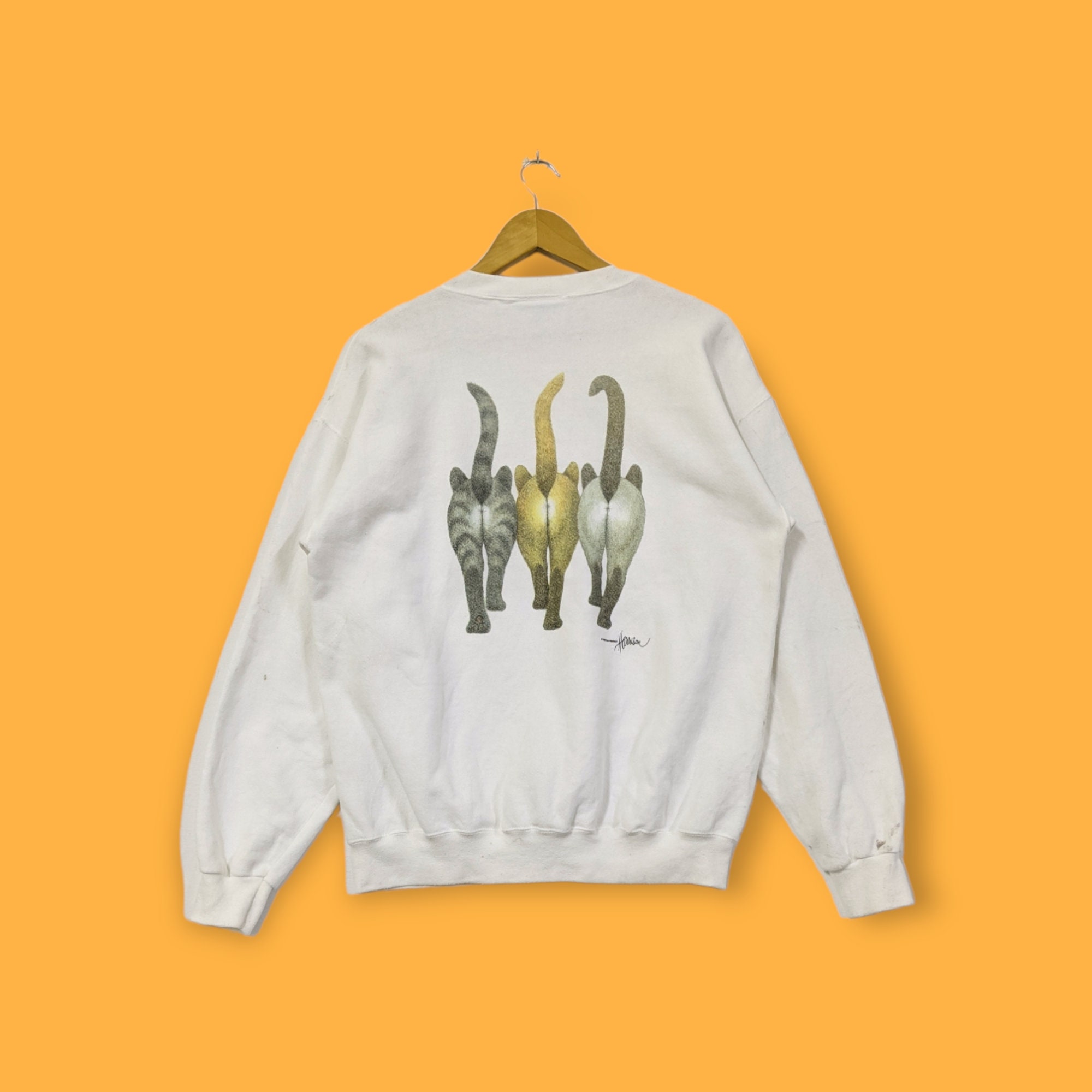 Vintage 1995 Bob Harrison Cat Kitten Mirror Print Sweatshirt Cat Kitten ...