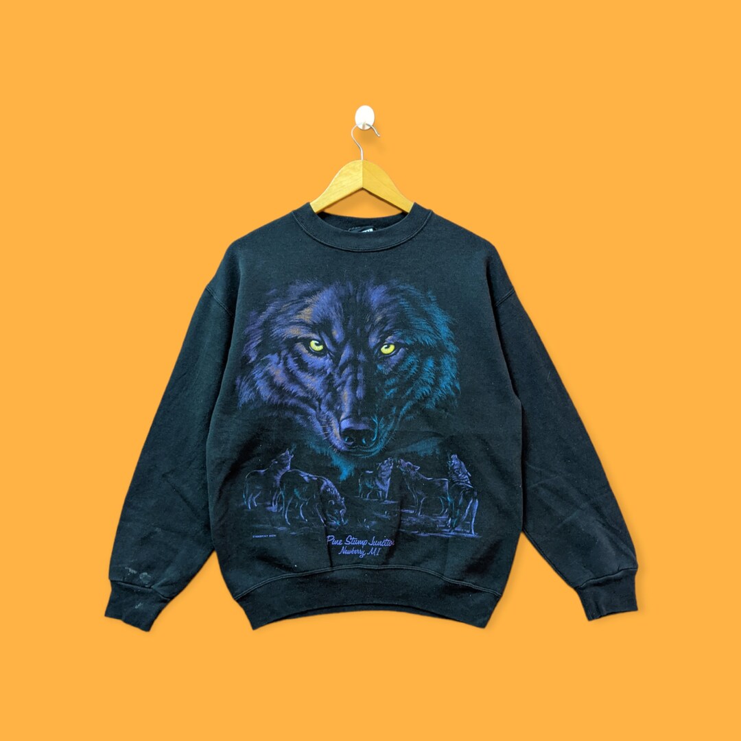 Vintage Wolf Big Image Sweatshirt Wolf Crewneck Wolf Sweater Pullover ...
