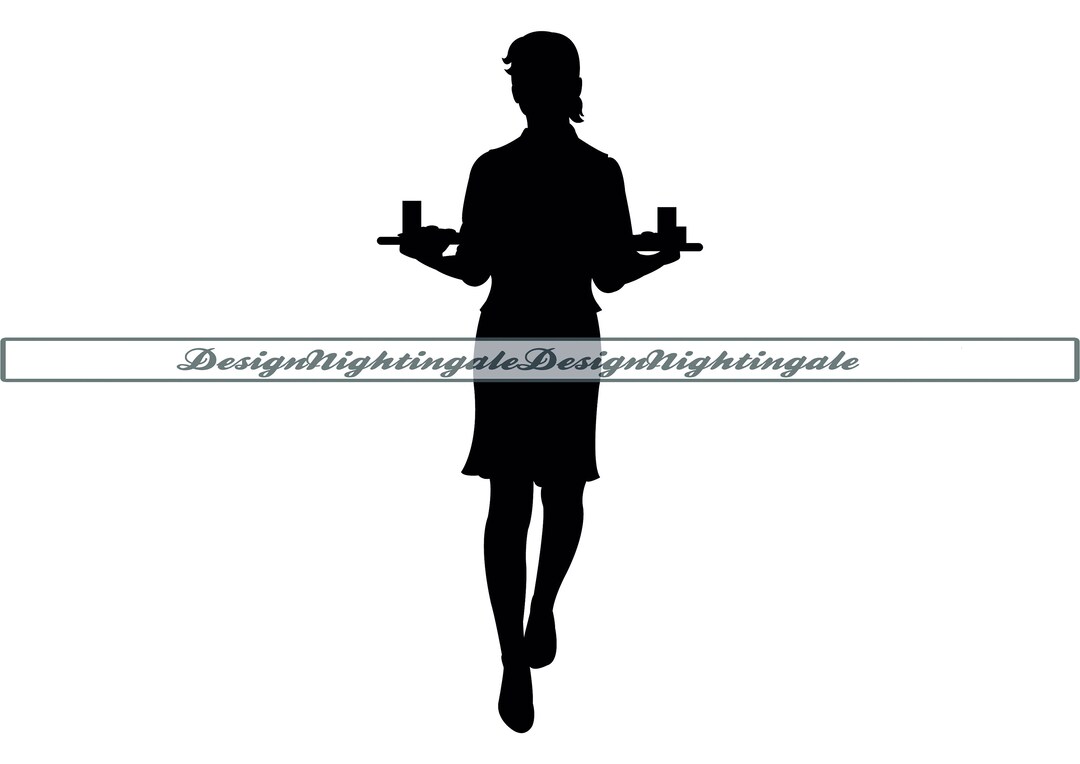 Waitress #3 SVG, Butler Holding Tray SVG, Food Service SVG, Waitress ...