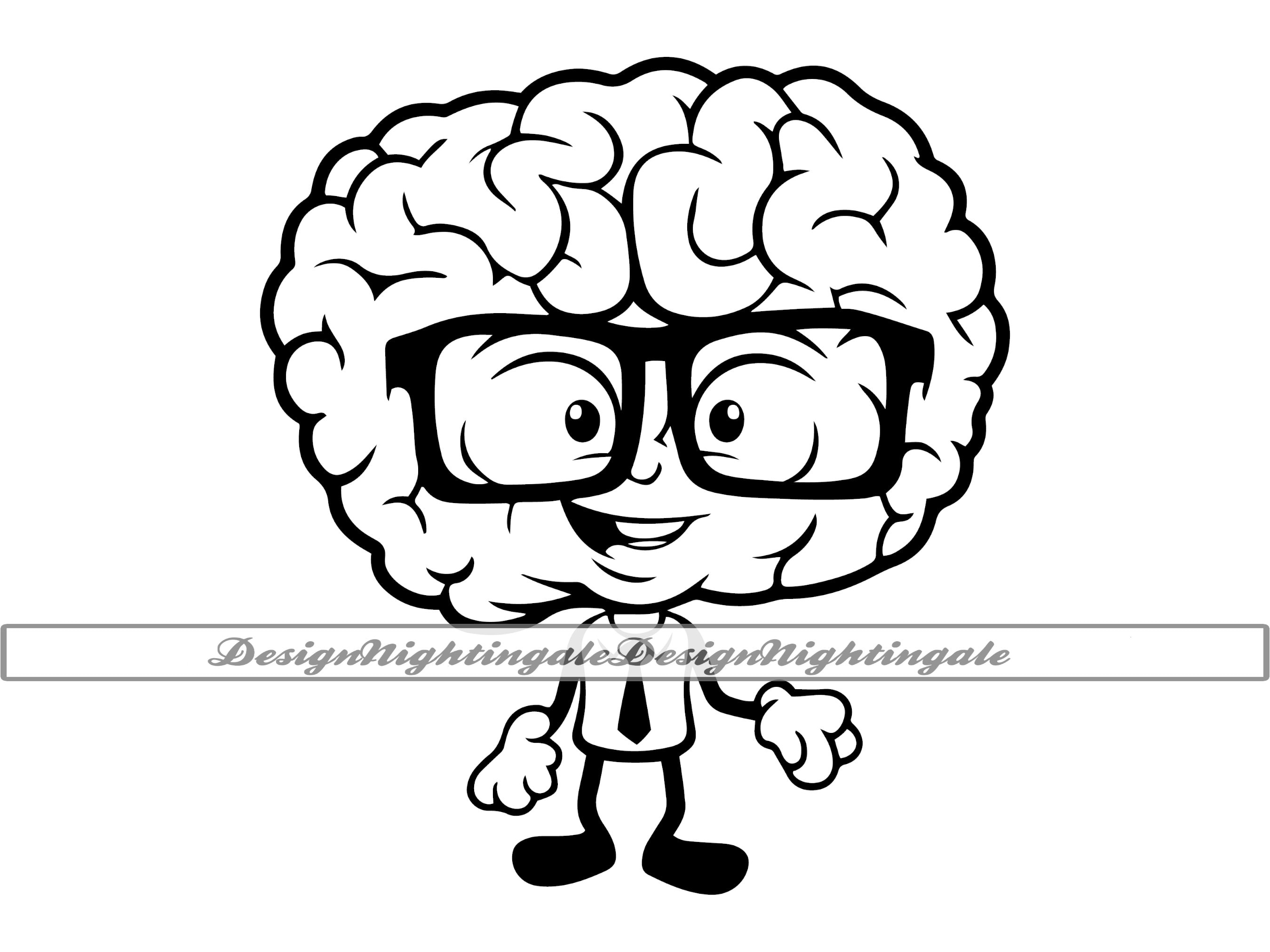 Cartoon Brain With Glasses