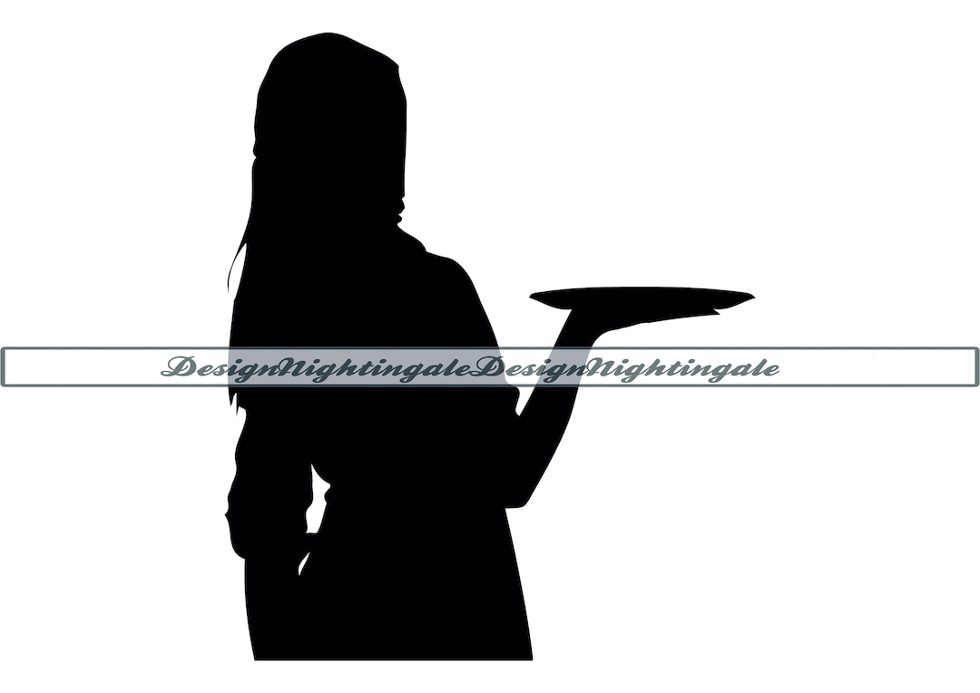 Waitress #2 SVG, Butler Holding Tray SVG, Food Service SVG, Waitress ...