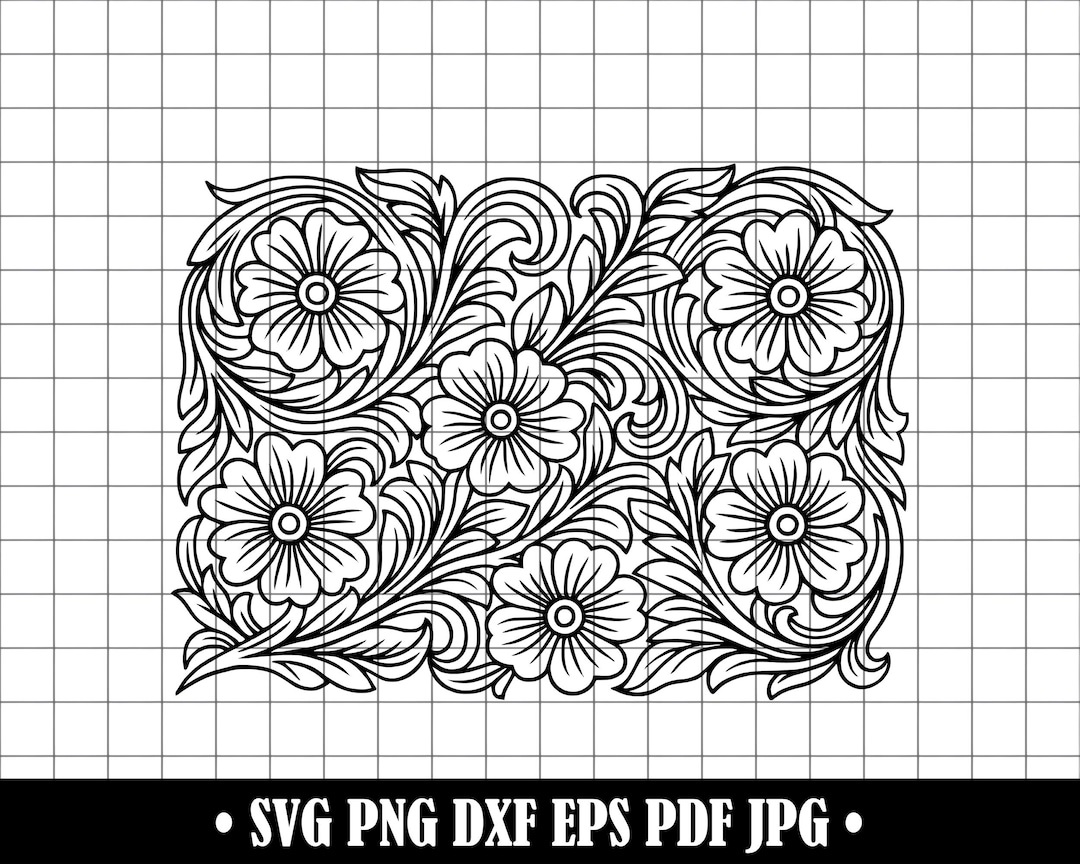 Floral Tooled Leather Pattern, Western Flower SVG PNG DXF (digital ...