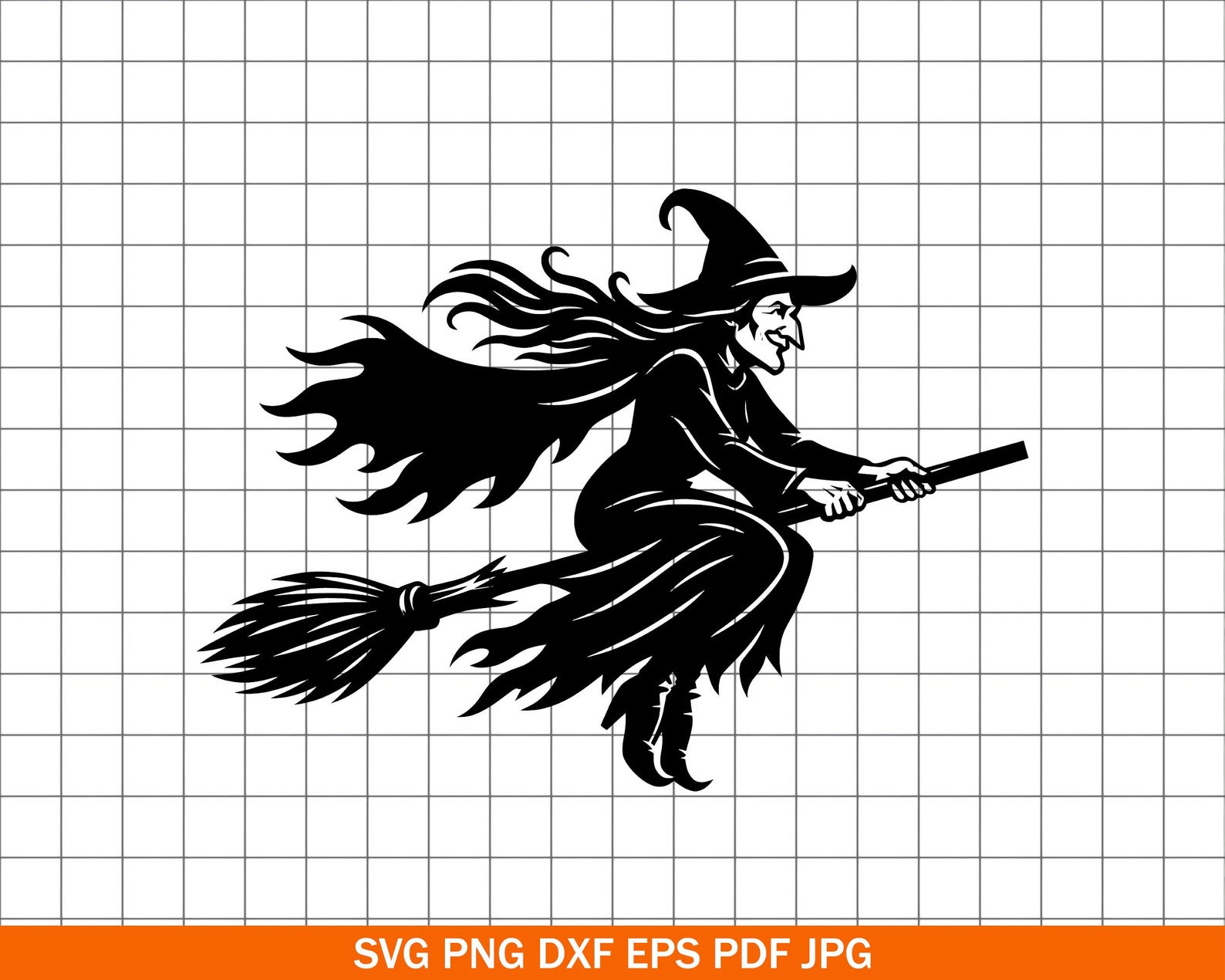 Flying Witch Silhouette SVG, Halloween Broomstick Clipart (digital ...