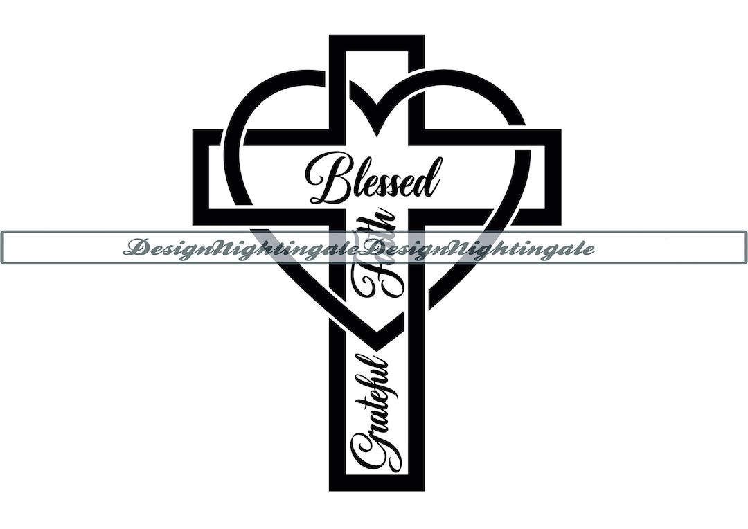 Heart Cross #2 SVG, Blessed Heart Cross SVG, Heart Cross Clipart, Heart ...