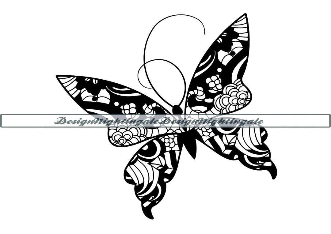 Floral Butterfly #4 SVG, Flourish Butterfly SVG, Butterfly Swirl Design ...