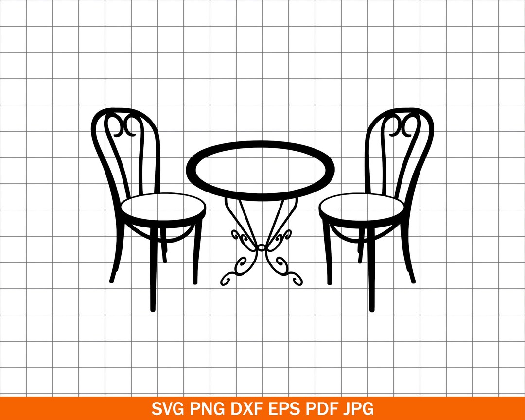 Bistro Chairs and Table SVG PNG DXF, Vintage Cafe Furniture Silhouette ...