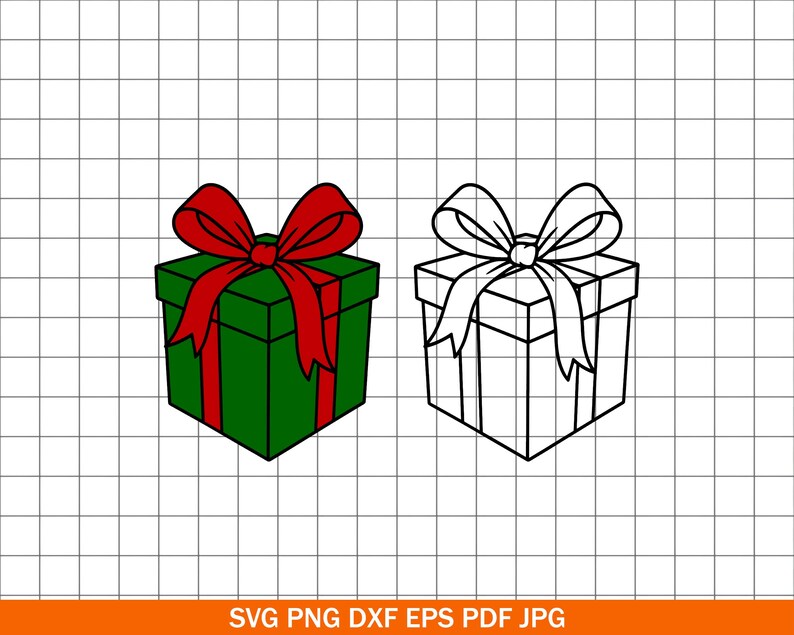 Christmas Gift Box SVG PNG DXF, Present Bow Clipart, Holiday Craft ...
