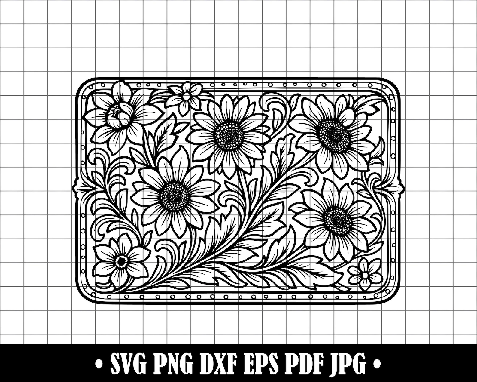 Floral Tooled Leather Pattern, Western Flower SVG PNG DXF (digital ...