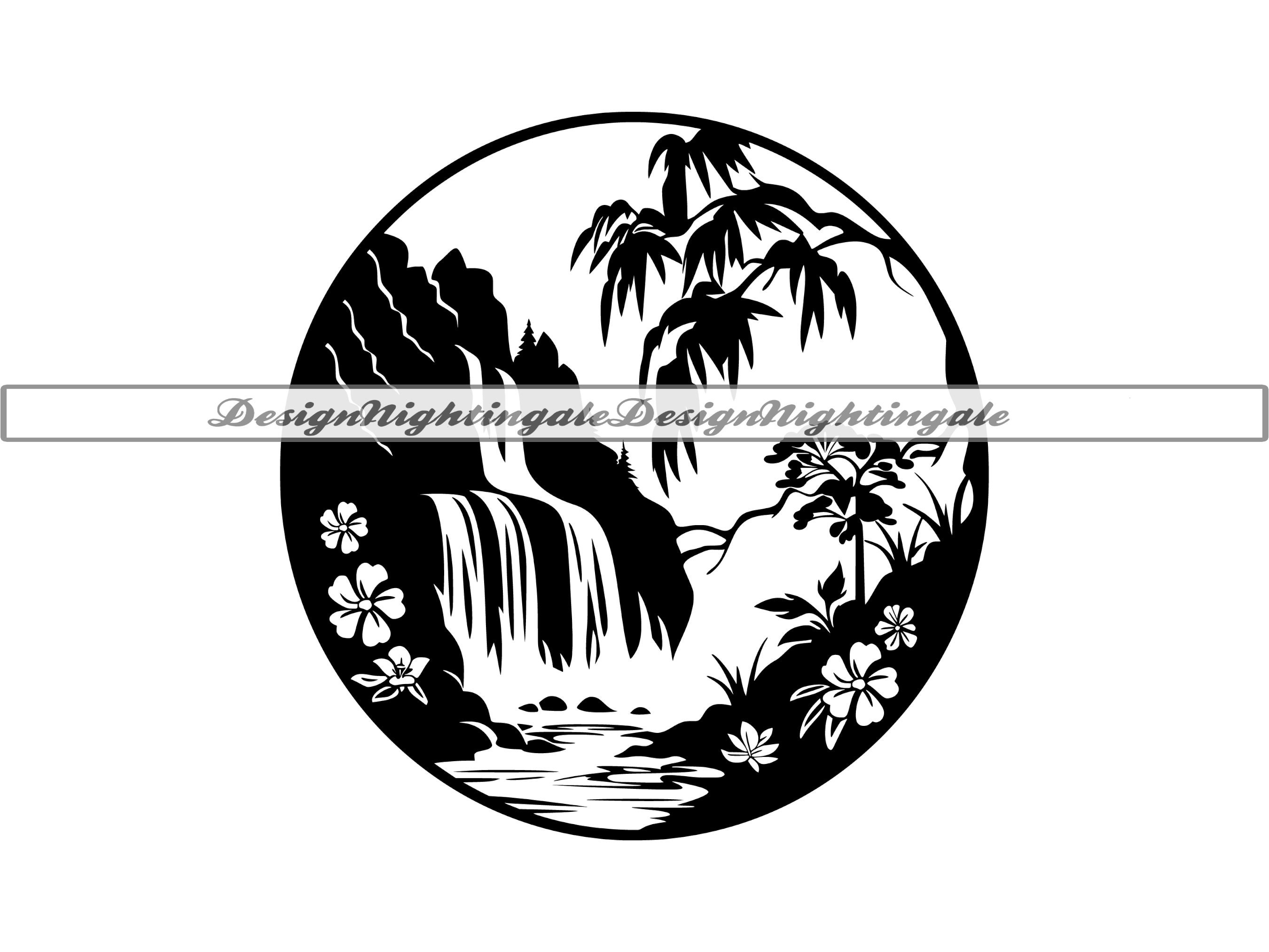 Waterfall Scene SVG PNG DXF, Waterfall Svg, Waterfall Clipart, Files ...