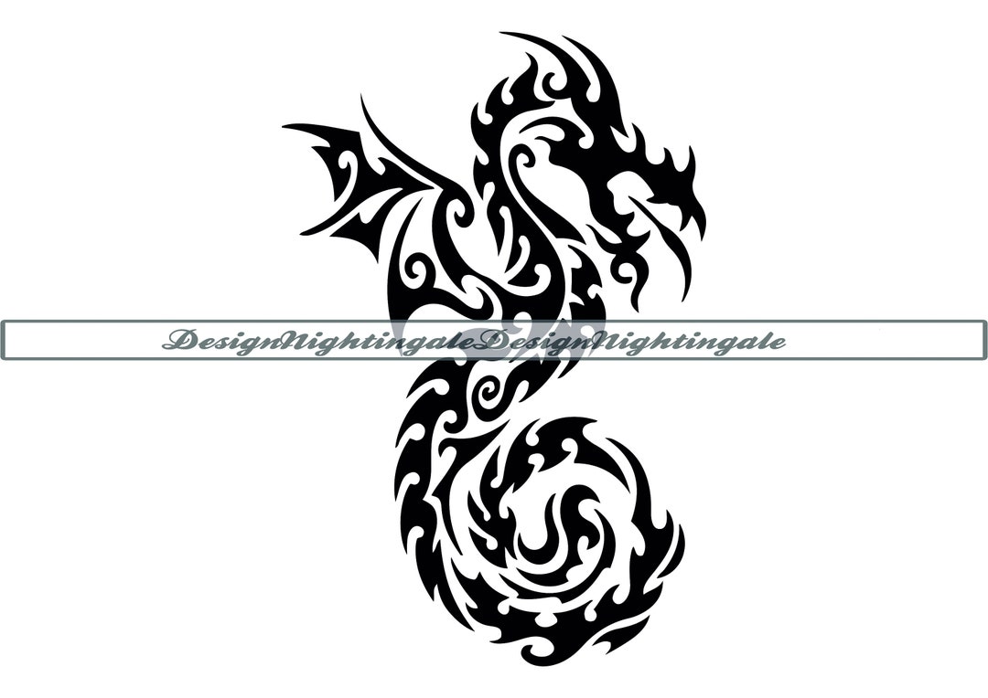 Tribal Dragon #4 SVG, Dragon Tattoo SVG, Dragon Svg, Tribal Dragon ...
