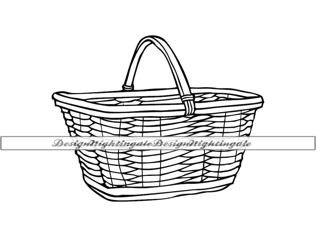 Picnic Basket Outline SVG, Straw Basket Outline SVG, Picnic Svg ...