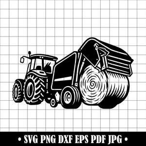 Tractor and Round Baler Silhouette - Etsy