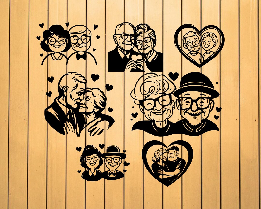Elderly Couple SVG Bundle, Old Couple Valentines Day Clipart (PNG, DXF ...