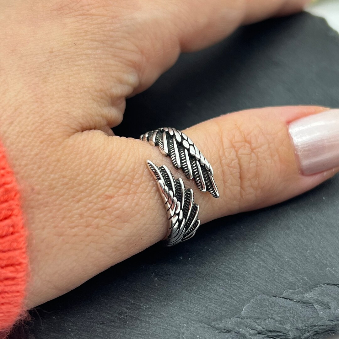 Silver Angel Wings Ring, Adjustable Chunky Ring, Boho Silver Ring ...