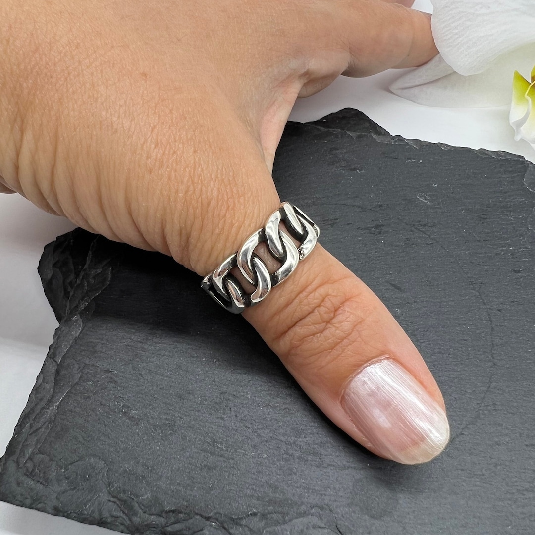 Silver Chain Ring, Chunky Ring, Thick Ring, Statement Ring, Punk Boho ...