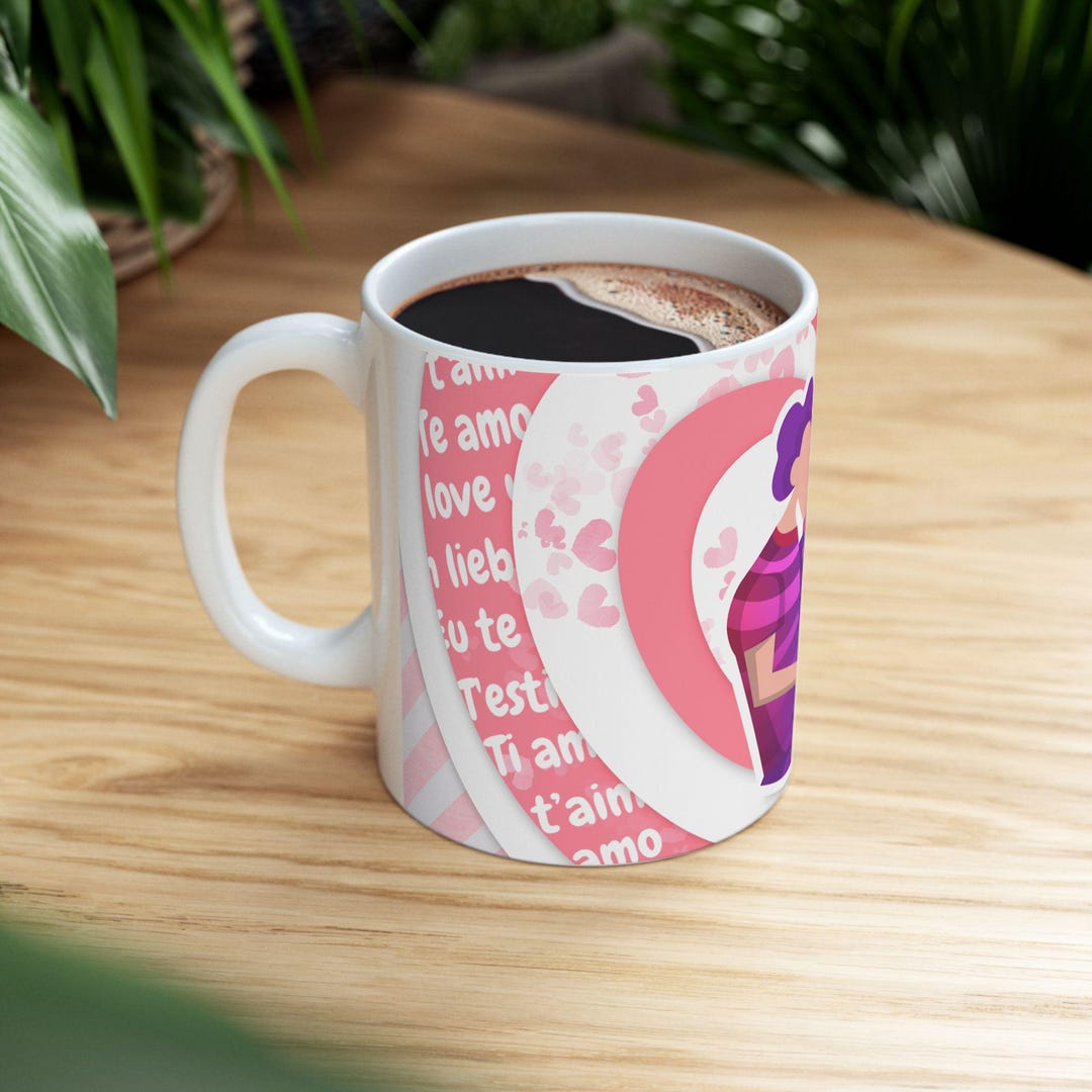 Romantic Couple Illustration Mug | Love Hearts Ceramic Mug - Etsy