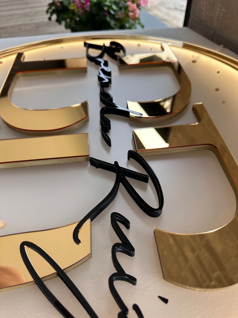 Acrylic Mirror Gold Sign, Salon Business Sign, Customized Sign, Wall ...
