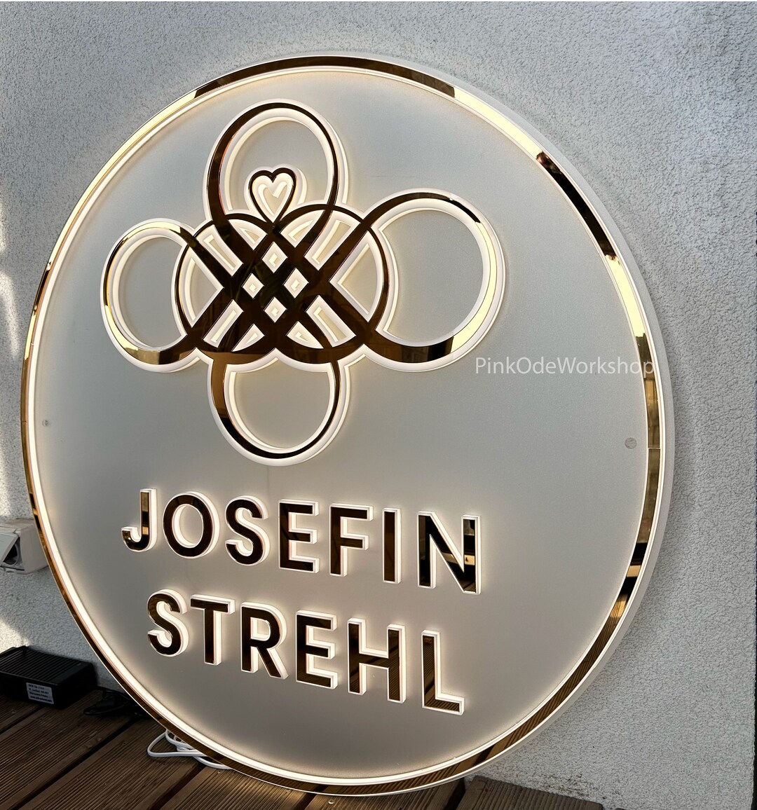 Acrylic Mirror Gold Sign, Salon Business Sign, Backlight Logo, Mirror ...