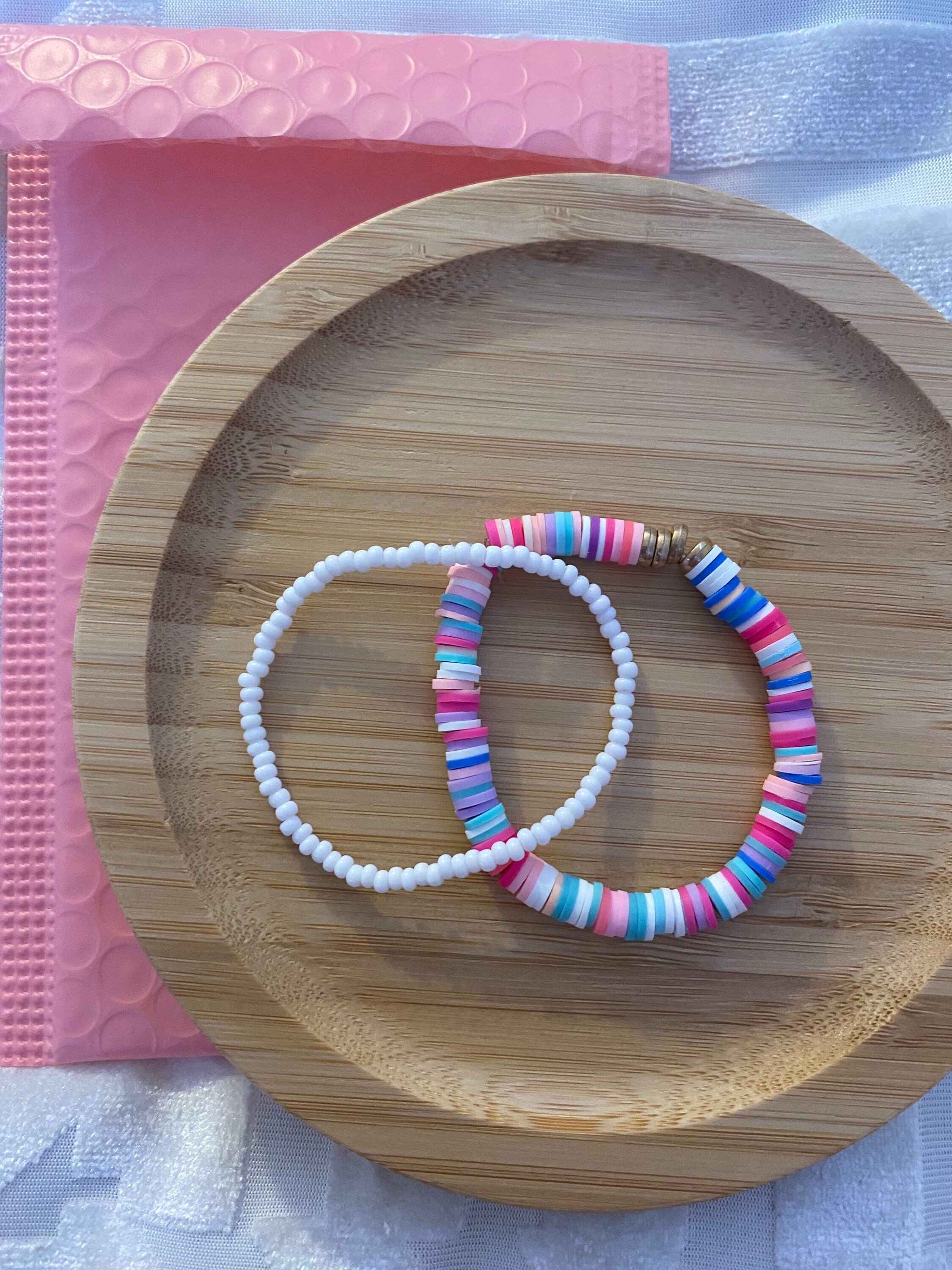 Bubblegum Blast Beaded Bracelet Stack, Beaded Bracelet, Heishi Bracelet ...