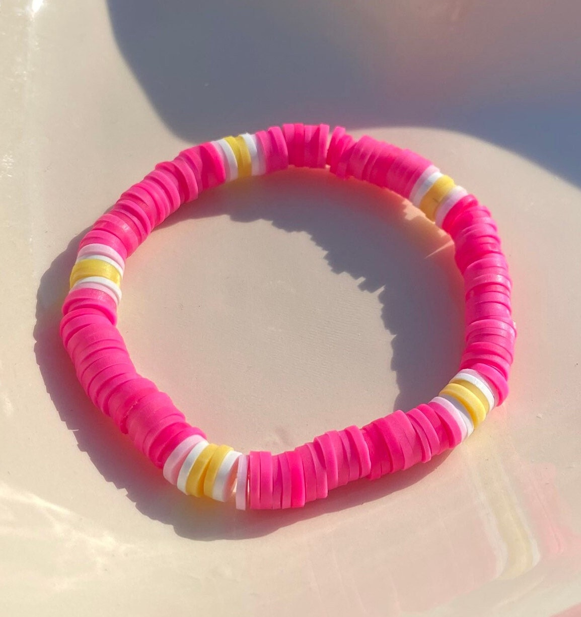 Pink Lemonade Beaded Bracelet, Heishi Bracelet - Etsy